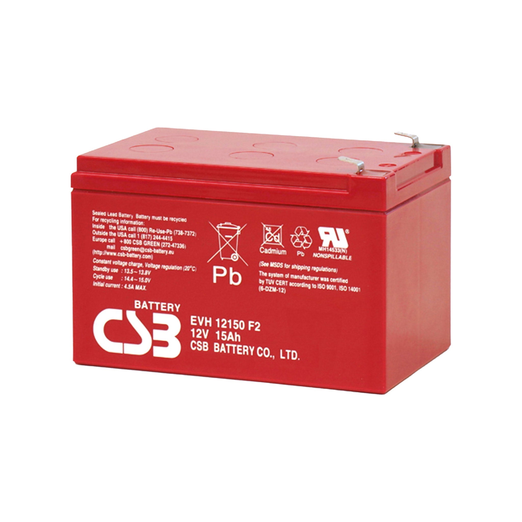 CSB Battery EVH12150F2 12V 15Ah 6-Cell AGM SLA Battery with F2 Termina