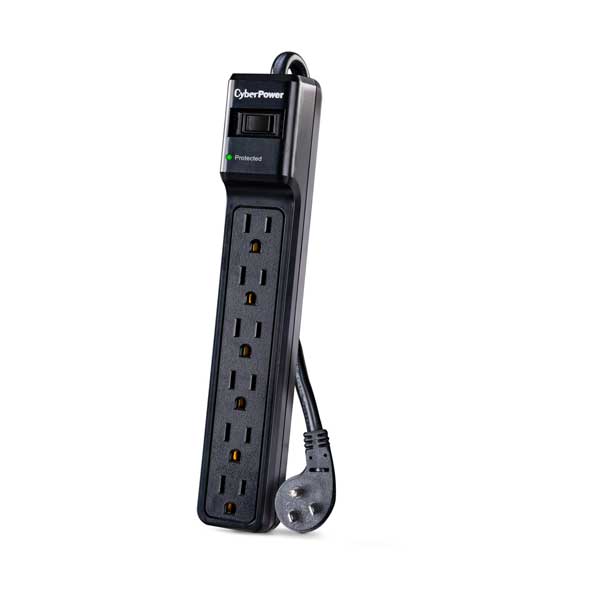 CyberPower 4ft 6-Outlet Surge Protector Right Angle Plug