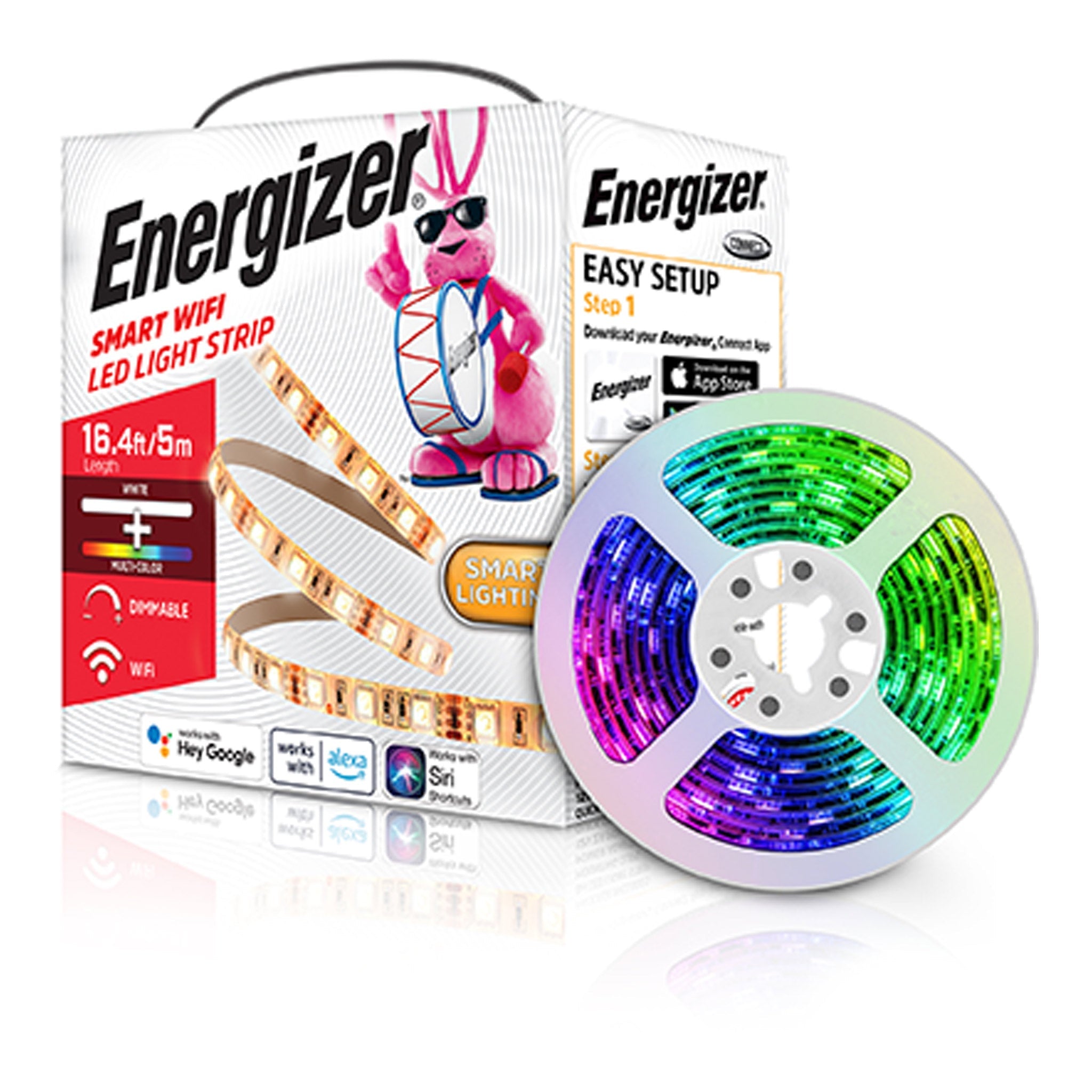 Energizer EOS2-1001-WHT 16ft Smart Wifi Multi-Color RGB LED Light Stri