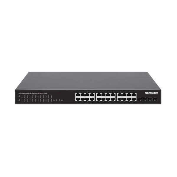 Intellinet 24-Port Gigabit PoE+ Switch | 4x 10G SFP+ Uplinks