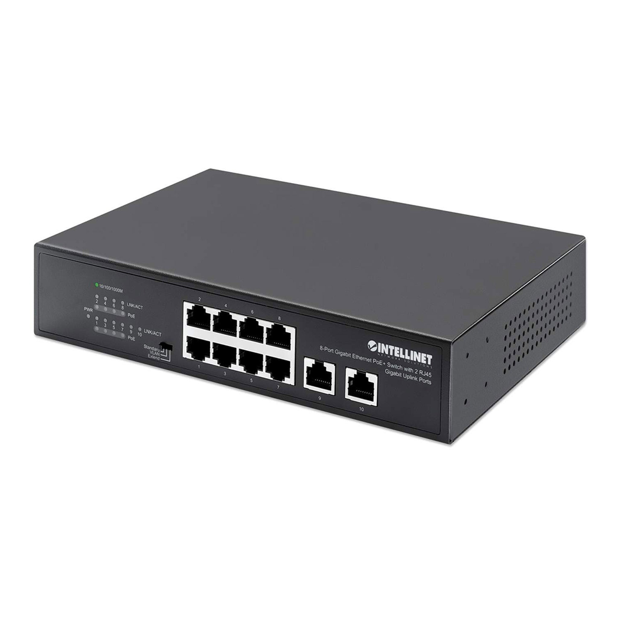 Intellinet 561402 8-Port Gigabit Ethernet PoE+ Switch with 2 RJ45 Giga