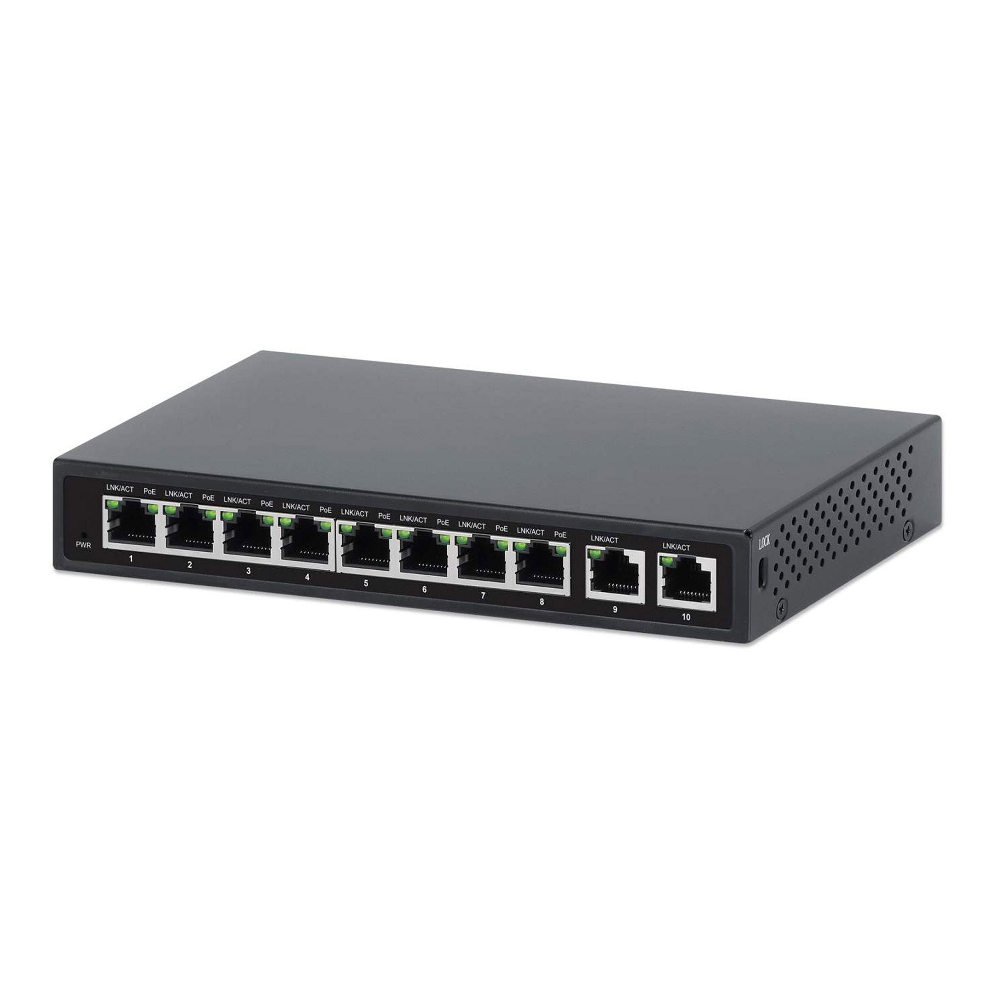 Intellinet 562027 10-Port PoE+ Switch with 8 Gigabit Ethernet Ports an