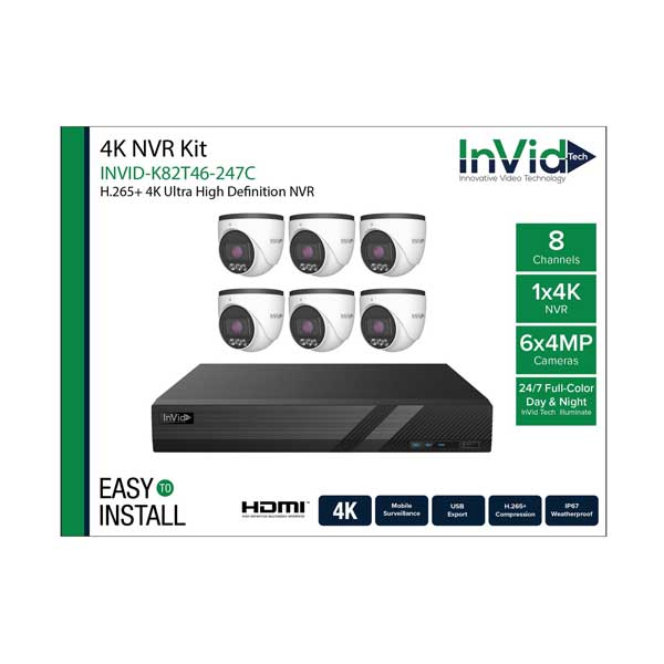 InVidTech 8-Channel 2TB NVR with (6x) 4-Megapixel Cameras