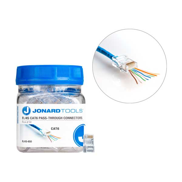 Jonard Tools CAT6 RJ45 Pass-Through Connectors 50-Pack