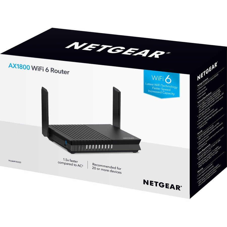NETGEAR RAX20-100NAS 4-Stream Dual-Band AX1800 WiFi 6 Router (up to 1.