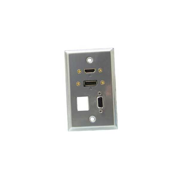 Stainless Steel Wall Plate with VGA, HDMI, DisplayPort Keystone Style