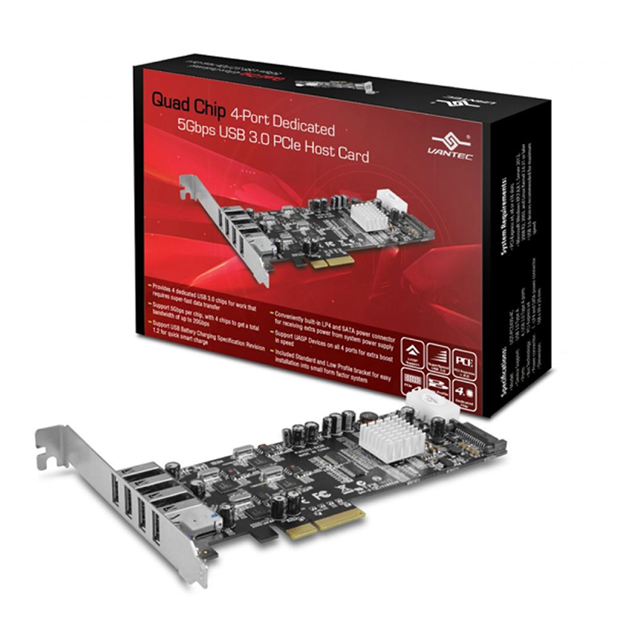 Vantec UGT-PCE430-4C 4-Port Quad Chip Dedicated 5Gbps USB 3.0 PCIe Hos