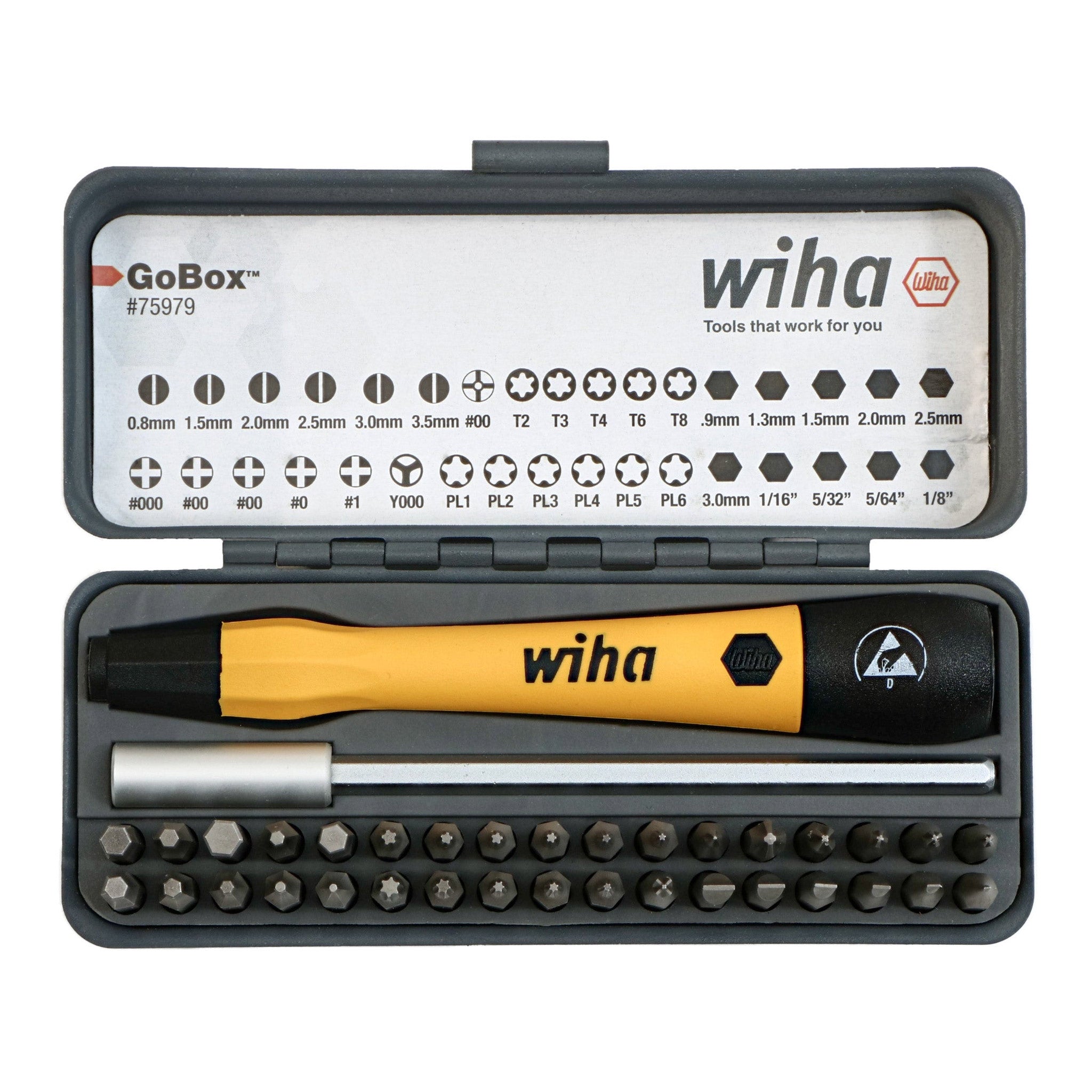 Wiha 75979 36-Piece GoBox Electronics ESD Precision Micro Bit Set